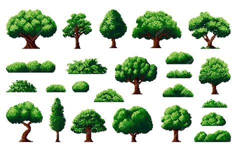 Premium Vector 8bit Forest Pixel Tree Bush Arcade Game Assets