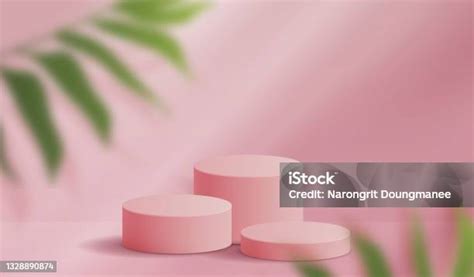 화장품 라이트 핑크 배경 최소화 및 제품 프리젠 테이션 브랜딩 및 포장 프리젠 테이션을위한 프리미엄 포디움 디스플레이 잎 배경의 그림자 스튜디오 무대 3d 일러스트 디자인