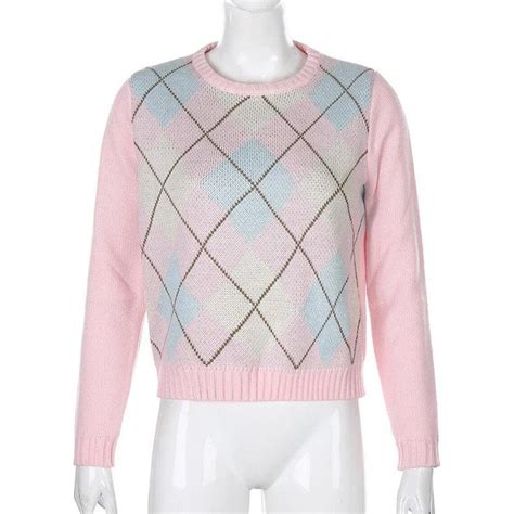 Y2k Argyle Sweater Vintage Pink Argyle Pastel Argyle Sweater Etsy