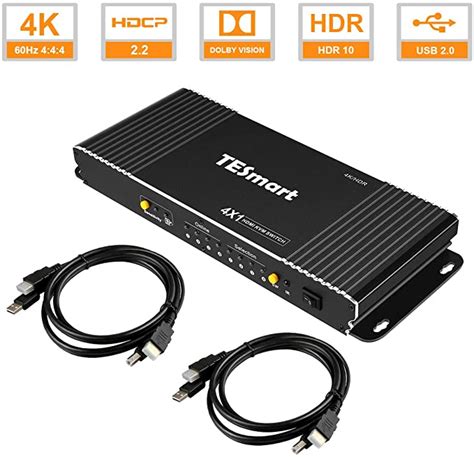 TESmart KVM Switch HDMI Newest 4 Port KVM Switcher Box With Remote Black Supports HDR10 And