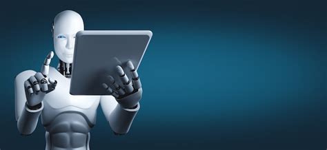 Premium Photo Robot Humanoid Using Tablet