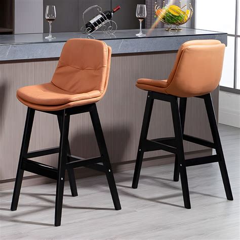 Scandinavian Wood Upholstered Counter Stools Low Back Bar Stools With