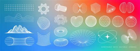 Wireframe Shapes Collection With Abstract 3d Geometric Forms Science