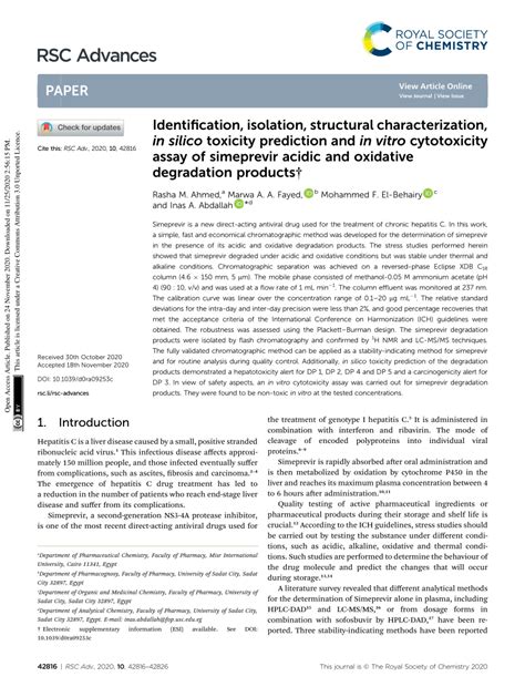 Pdf Identification Isolation Structural Characterization In Silico