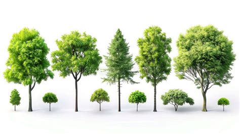 Green Tree Collection Various Species Isolated On White Background