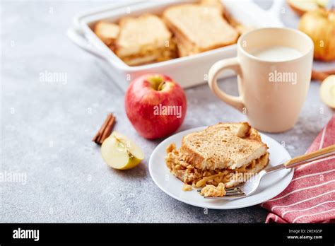 Bread Pudding Breakfast Casserole Made From Wheat Bread Eggs Milk And