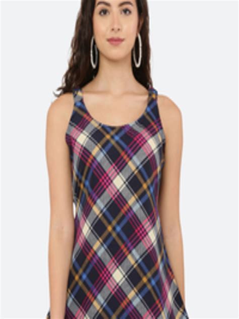 Buy Ezis Fashion Blue Pure Cotton Checked Top Tops For Women 19468924