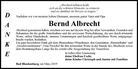 Traueranzeigen Von Bernd Albrecht Trauer In Thueringen De