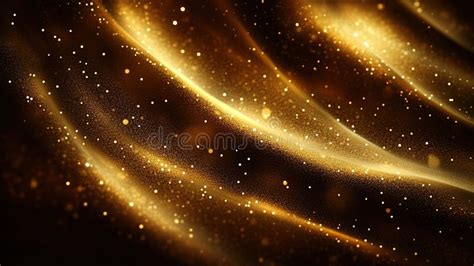 golden flowing abstract background with shimmering particles stock