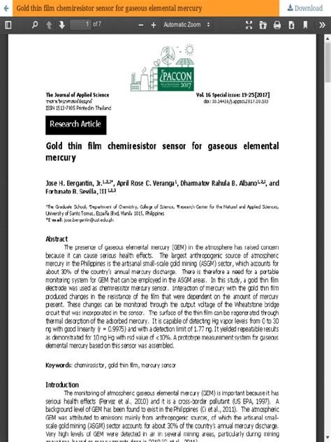 view of gold thin film chemiresistor sensor for gaseous elemental