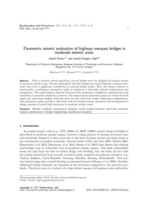 Pdf Parametric Seismic Evaluation Of Highway Overpass Bridges In Moderate Seismic Areas