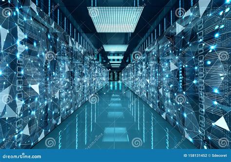 Connection Network In Servers Data Center Room Storage Systems 3d Rendering Stock Illustration