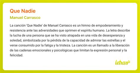 Significado De La Canción Que Nadie Manuel Carrasco Letrascom