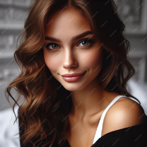 Premium Photo A Woman With Long Brown Hair And A Black Top Is Posing