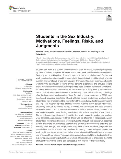 Pdf Students In The Sex Industry Motivations Feelings Risks And