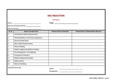 Visitor Safety Induction Form Hseq Vsi Rev 2 S Docx