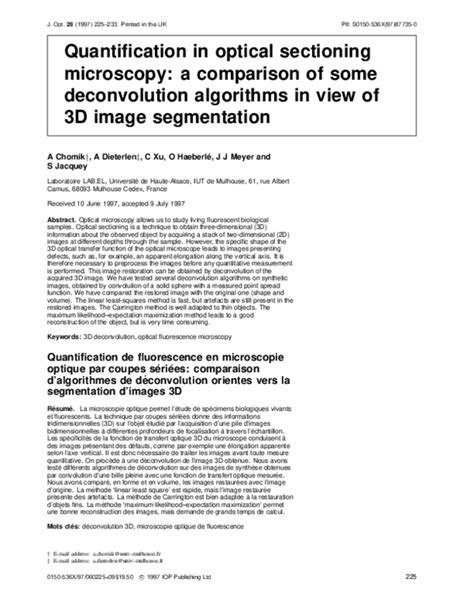 Pdf Quantification In Optical Sectioning Microscopy A Comparison Of Some Deconvolution