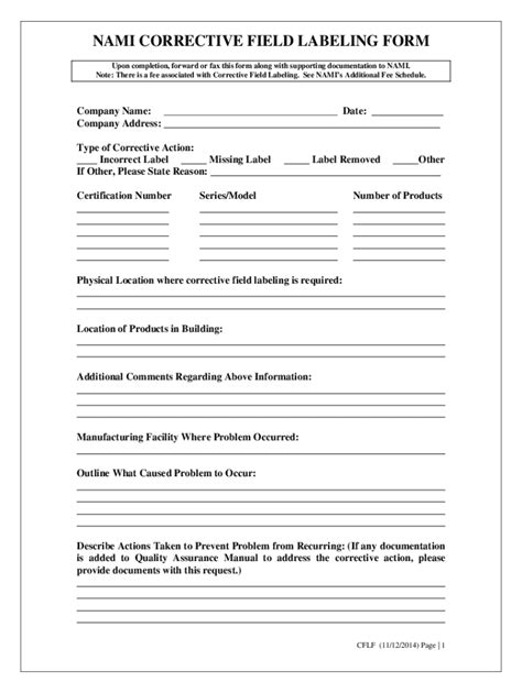 Fillable Online Nami Corrective Field Labeling Form Fax Email Print Pdffiller