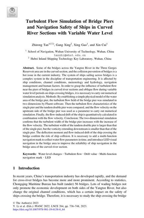 Pdf Turbulent Flow Simulation Of Bridge Piers And Navigation Safety Of Ships In Curved River