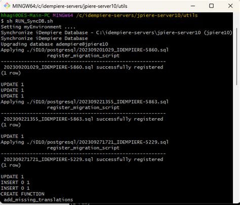【idempiere Lab】git Bashとrunsyncdbsh Oss Erp Compiere Distribution Lab