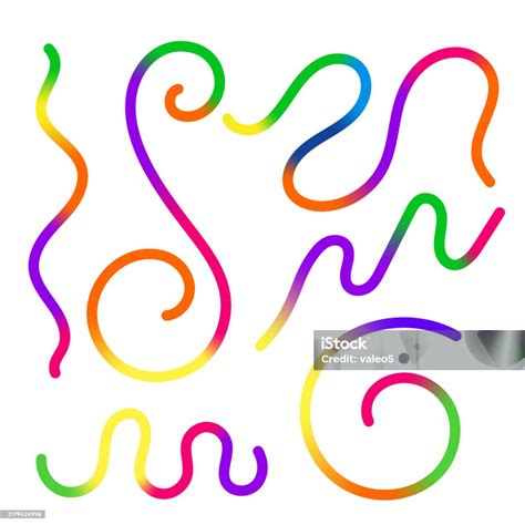 벡터 추상 색상의 그라디언트 모양 세트입니다 구불구불한 디자인 요소 무지개 색상의 물결 모양 선이 있는 그래픽 다채로운 유체 웨이브 패턴 개념에 대한 스톡 벡터 아트 및