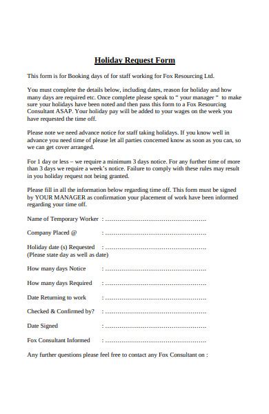 Free 32 Holiday Forms In Pdf Ms Word