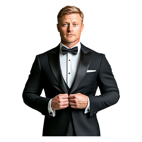 Elegant Man In Black Tuxedo With Bow Tie Posing Confidently 55546697 Png