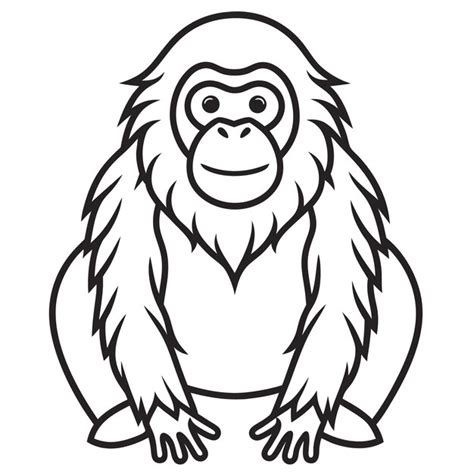 A Simple Line Drawing Of An Orangutan Sitting With Its Legs Crossed