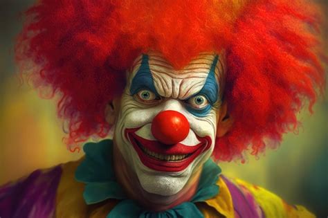 Premium Ai Image Close Up Of Scary Smiling Clown In Red Wig Created