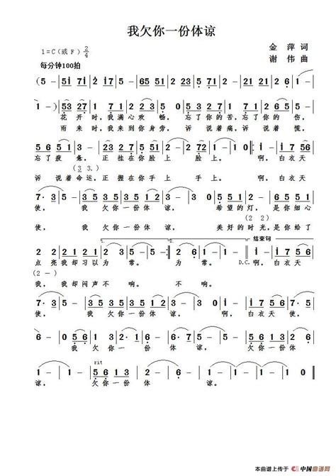 我欠你一份体谅（金萍词 谢伟曲）