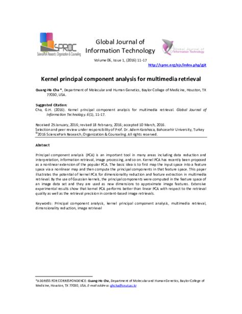 Pdf Kernel Principal Component Analysis For Multimedia Retrieval