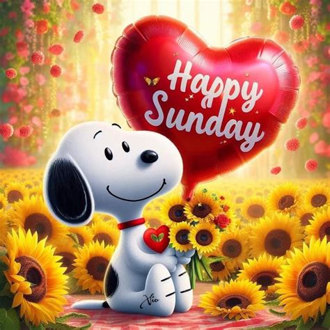 Snoopy With Sunflowers And A Heart Balloon Cute Greeting Card Ideas
