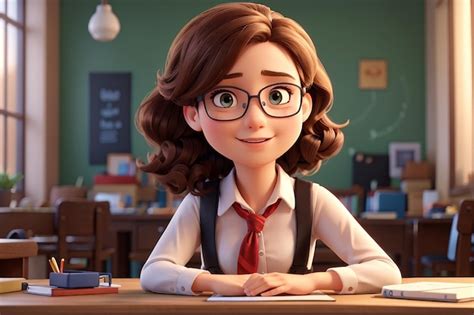 Premium Photo Cute Woman Teacher Character Cartoon Art Illustration
