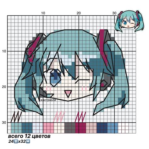 Hatsune Miku Sekai Project Vocaloid Pixel Cross Stitch Pattern Punto
