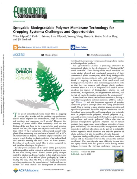 Pdf Sprayable Biodegradable Polymer Membrane Technology For Cropping
