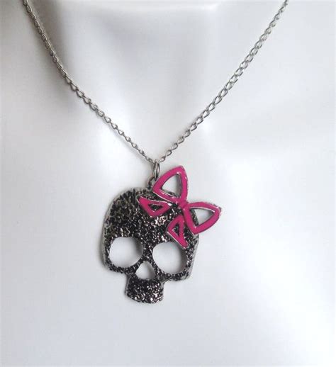 Girly Skull Necklace Skull Jewelry Sugar Skull Charm Necklace Etsy