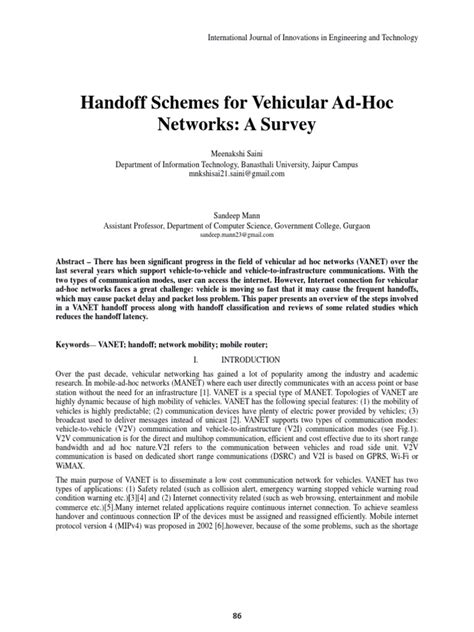 handoff schemes for vehicular ad hoc networks a survey pdf