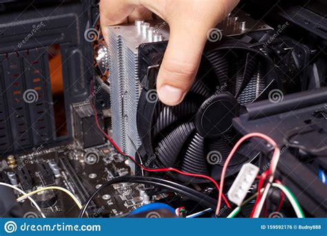 Cooling Cpu Cooler On A Dark Casing Cooling Fans Are Illuminated Stock
