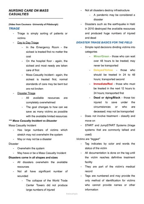 Solution Nursing Care On Mass Casualties Study Notes Studypool