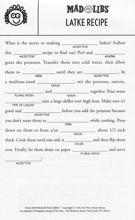 Hanukkah Mad Libs A2z Science Learning Toy Store Printable