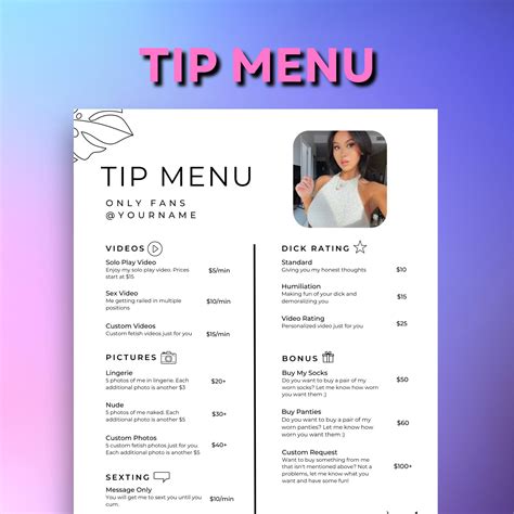 Onlyfans Tip Menu Editable Template Canva Template Tip Menu