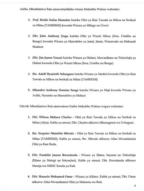 RAIS AFANYA UTEUZI NA KUTENGUA MAWAZIRI MA RC MAKATIBU WAKUU Full Shangwe Blog