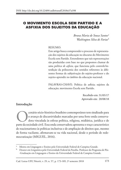 PDF O movimento Escola Sem Partido e a asfixia dos sujeitos da educação