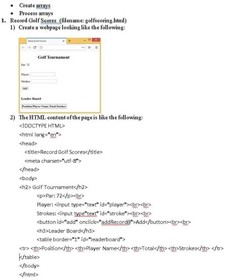 Solved Create Arrays Process Arrays 1 Record Golf Scores