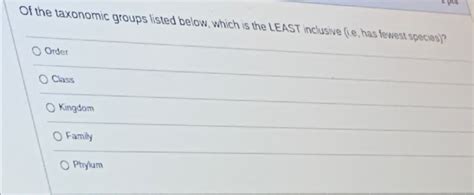 Solved Of The Taxonomic Groups Listed Below Which Is The Chegg