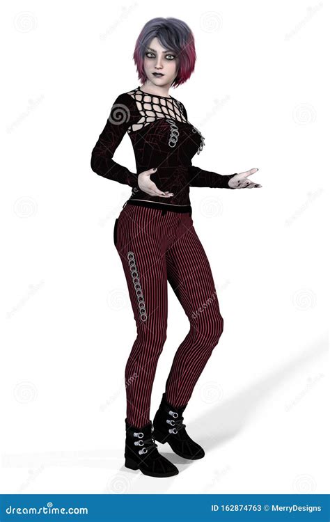 Rendering Of A Goth Girl In An Urban Fantasy Pose Holding A Dagger