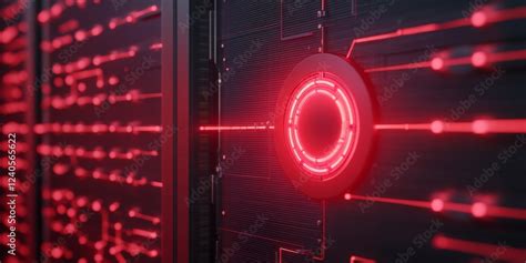 Cybersecurity Aesthetic Red Neon Firewall Interface With Data Matrix Overlay Digital Fortress