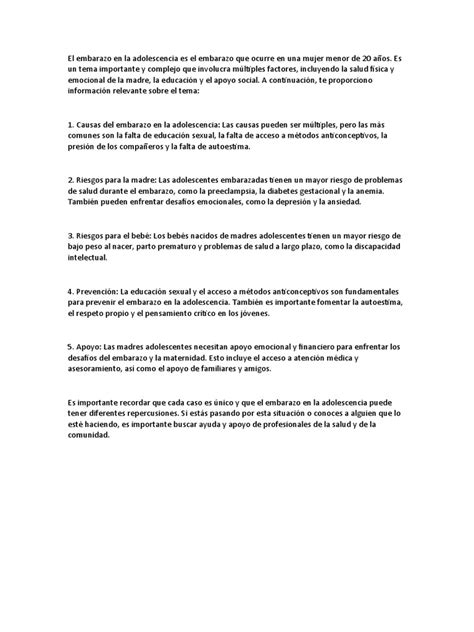 El Embarazo En La Adolescencia Es El Embarazo Que Ocurre En Una Mujer