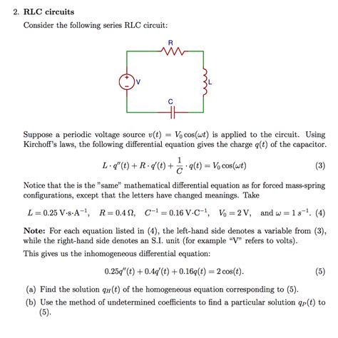 Solved 2 Rlc Circuits Consider The Following Series Rlc