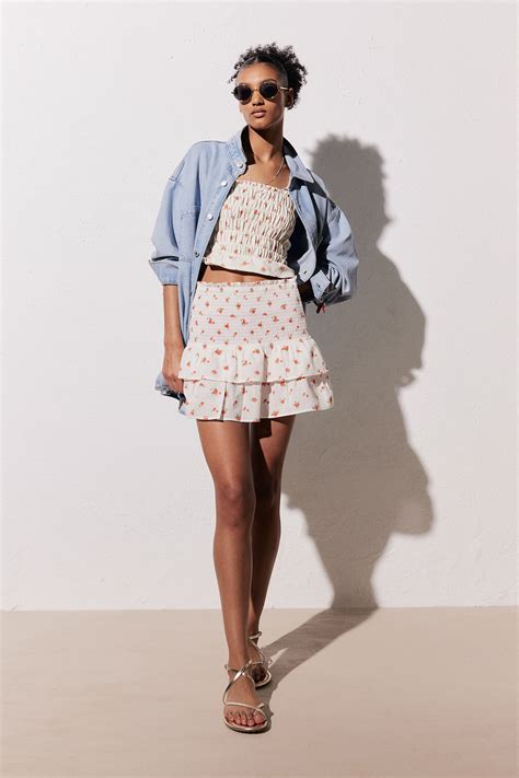 Smocked Waist Tiered Skirt Creamroses Ladies Handm Us